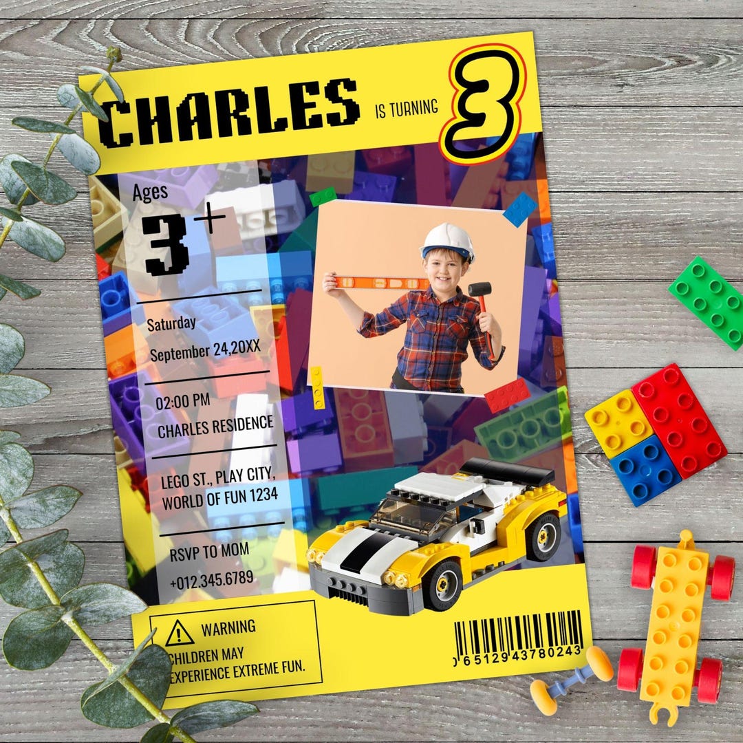 Printable Birthday Invitation Digital Birthday Blocks Editable Digital ...