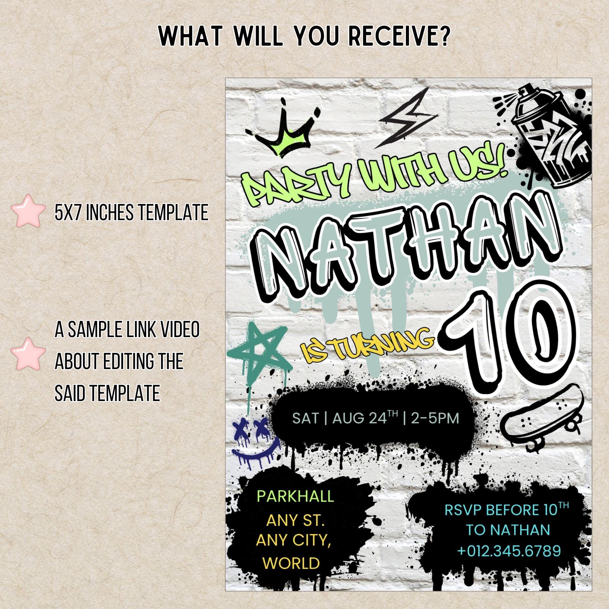 Graffiti Birthday Invitation Editable Party Invite Urban Street Art ...