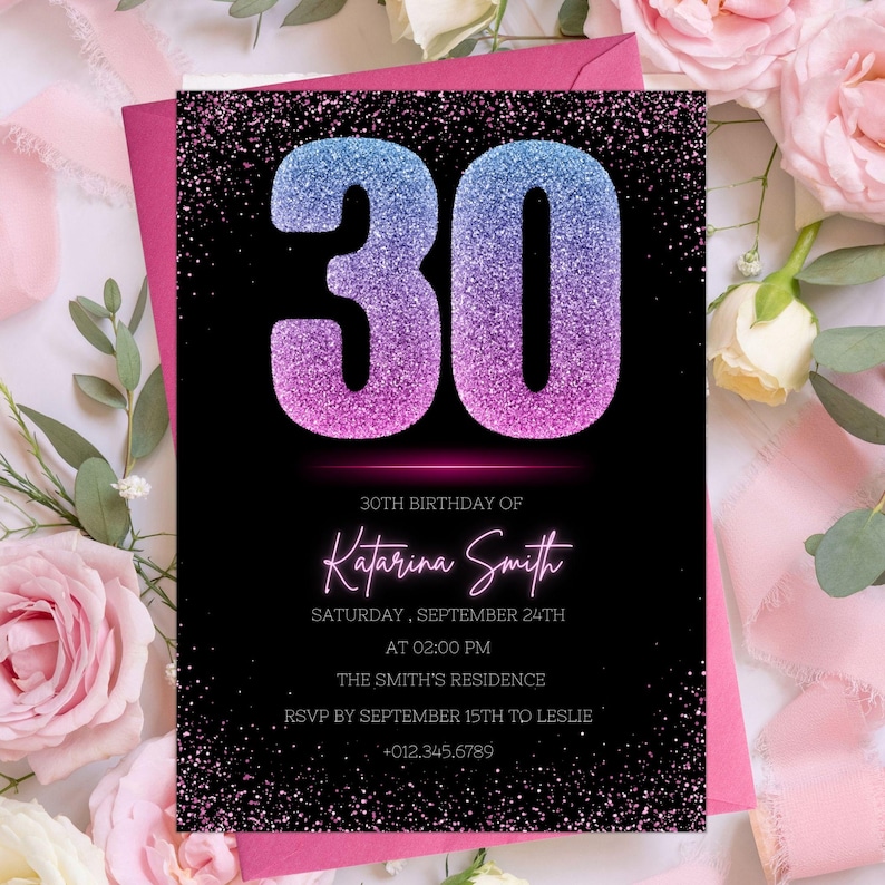 Editable 30th Birthday Invitation Card Thirty 30th Invitation Cheers to ...