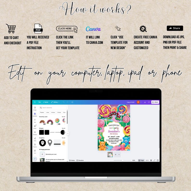 Candyland Birthday Invitation, Editable & Printable Candyland Party ...