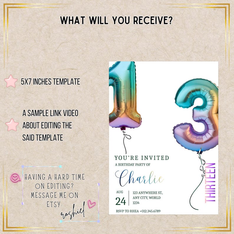 13th Birthday Party Invitation Card Minimalist Pastel Rainbow Theme ...