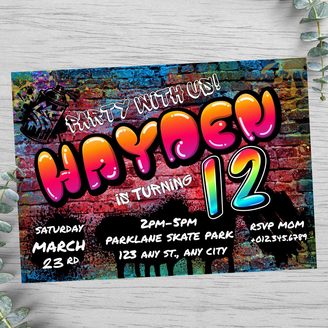 Graffiti Birthday Invitation Editable Party Invite Urban Street Art ...