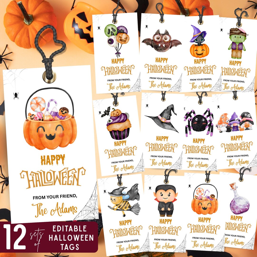 Editable Halloween Favor Tags, Trick or Treat Favor Tag, Halloween ...