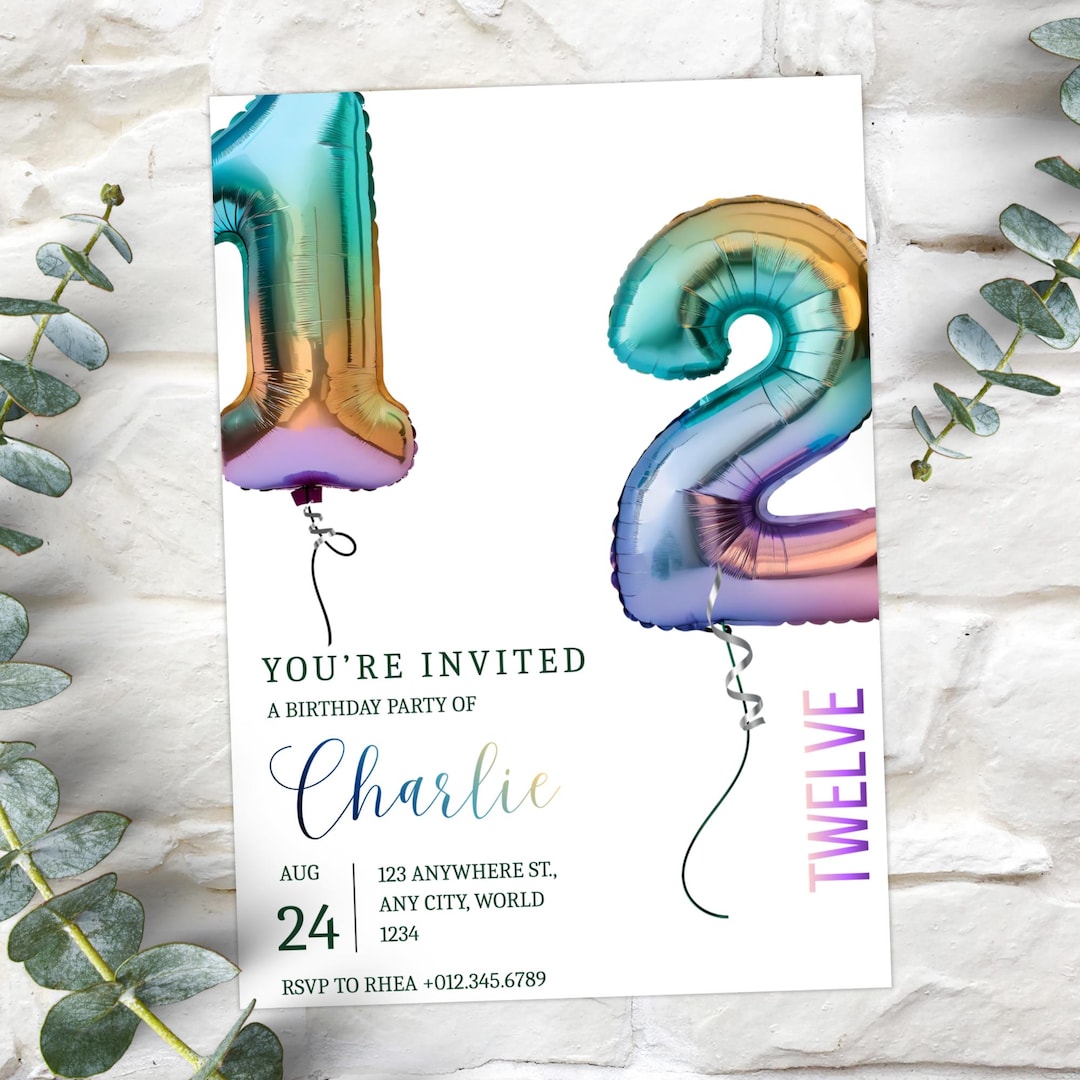 Editable 12th Birthday Party Invitation Card With Minimalist Soft ...