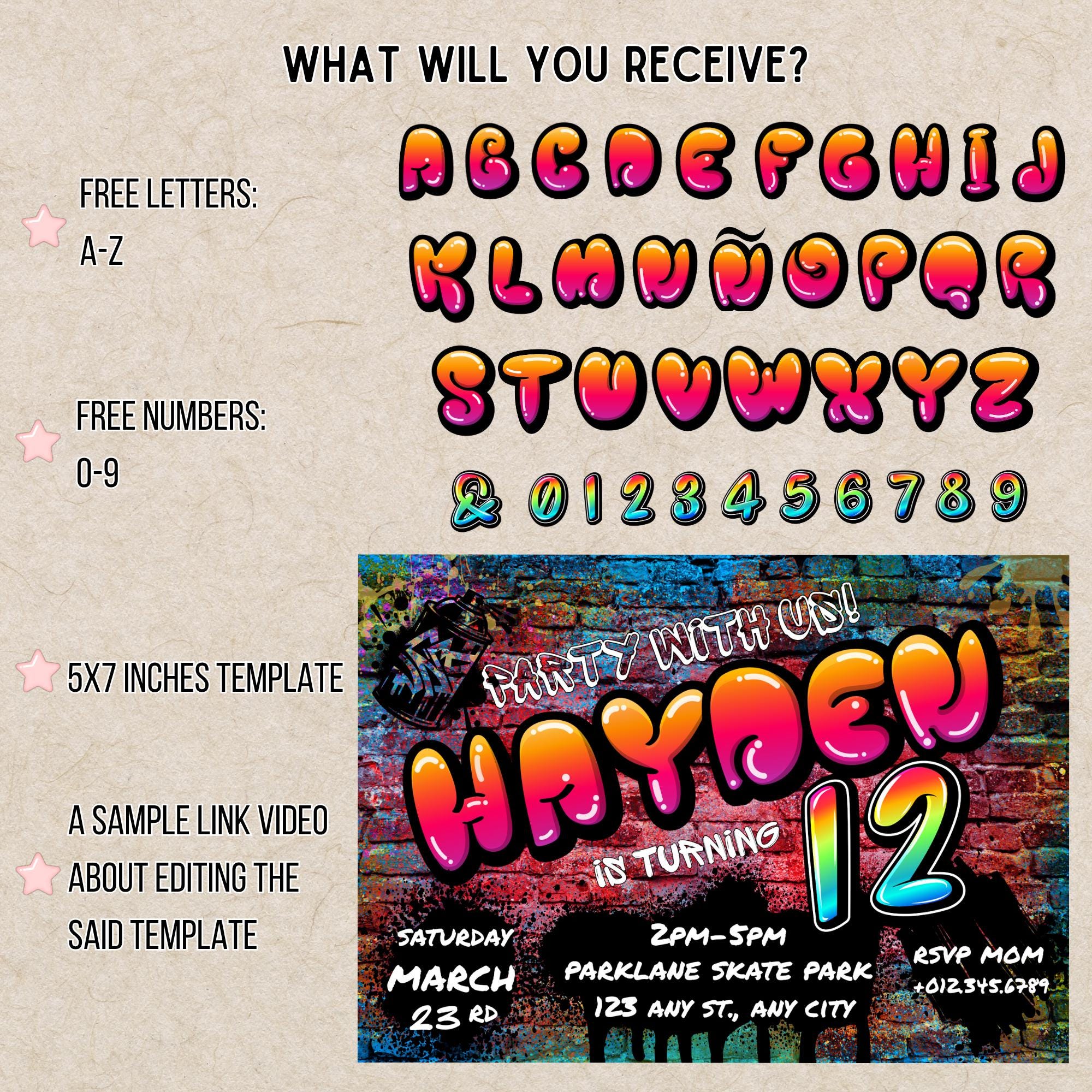 Graffiti Birthday Invitation Editable Party Invite Urban Street Art ...