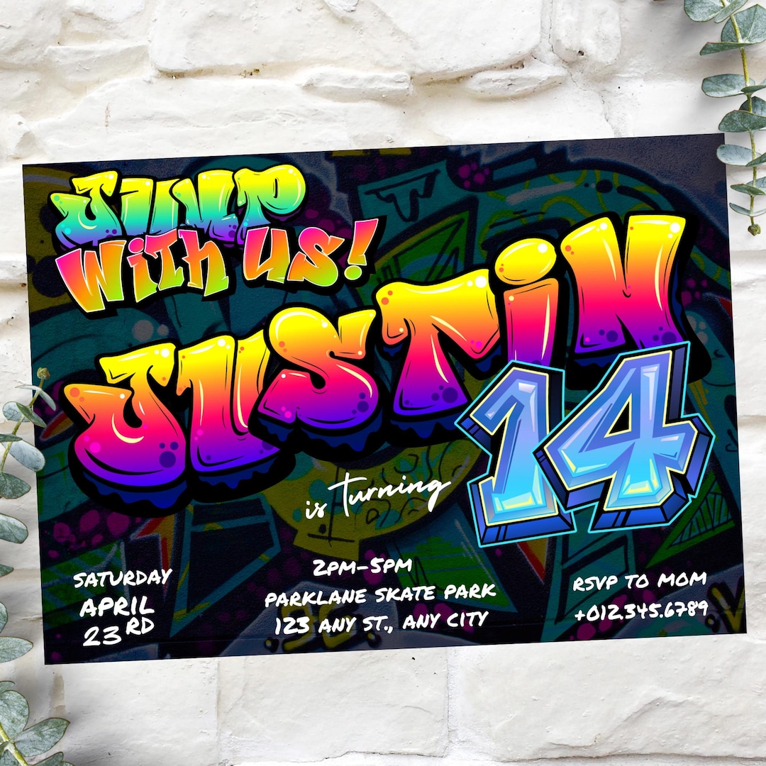 Graffiti Birthday Invitation Editable Party Invite Urban Street Art ...