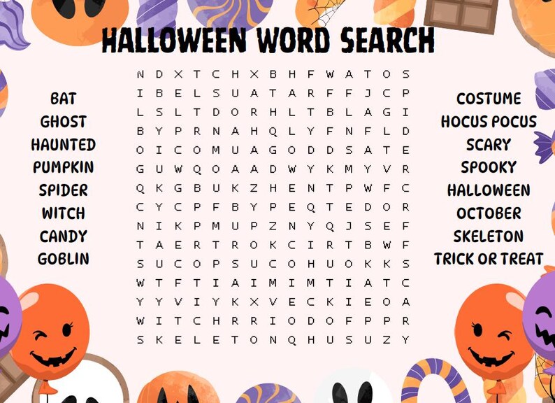 Halloween Word Search - Etsy