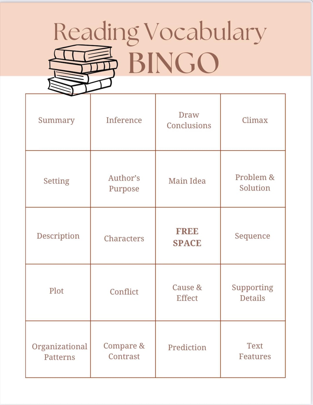 Reading Vocabulary BINGO - Etsy