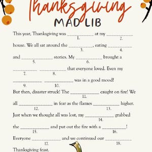 Thanksgiving Mad Lib - Etsy