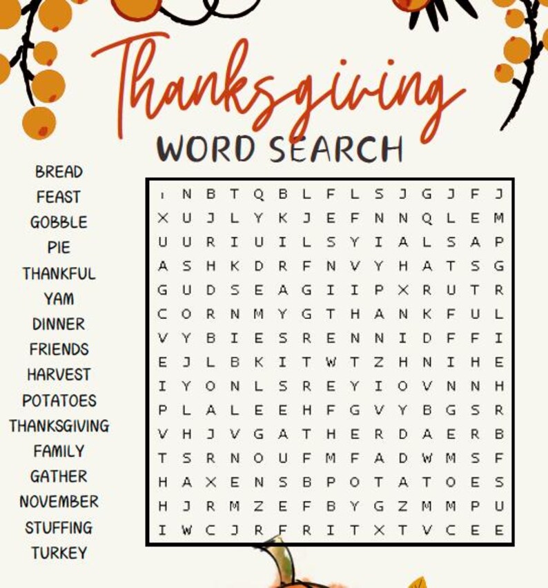 Thanksgiving Word Search - Etsy
