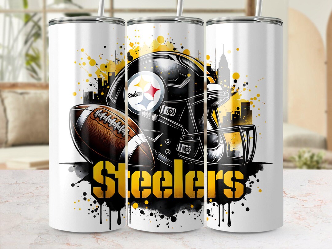 Steelers Black Helmet With Bold Yellow Text, 20oz Skinny Tumbler ...