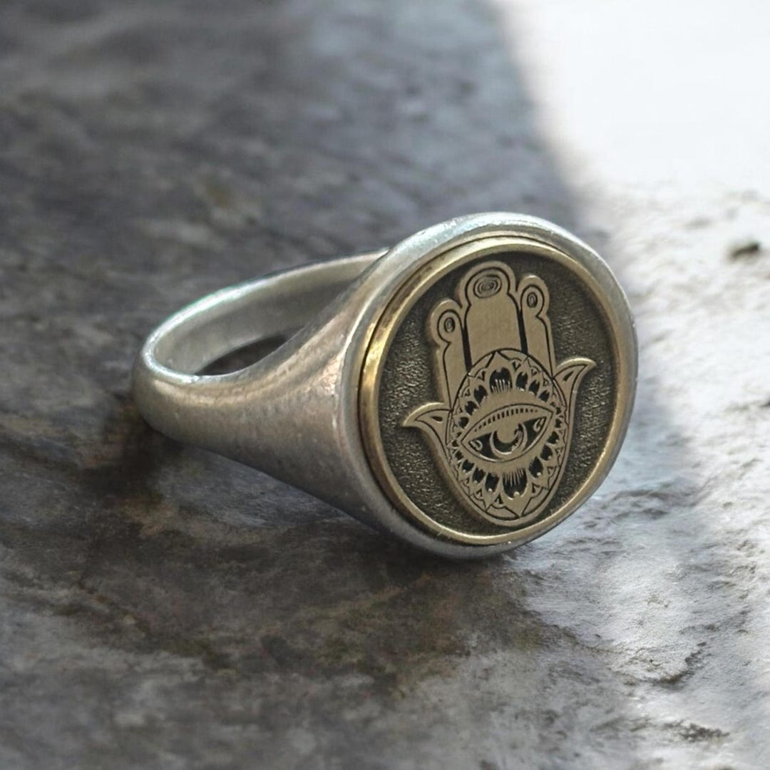 Sterling Silver Hamsa Hand Ring Evil Eye Protection Signet - Etsy