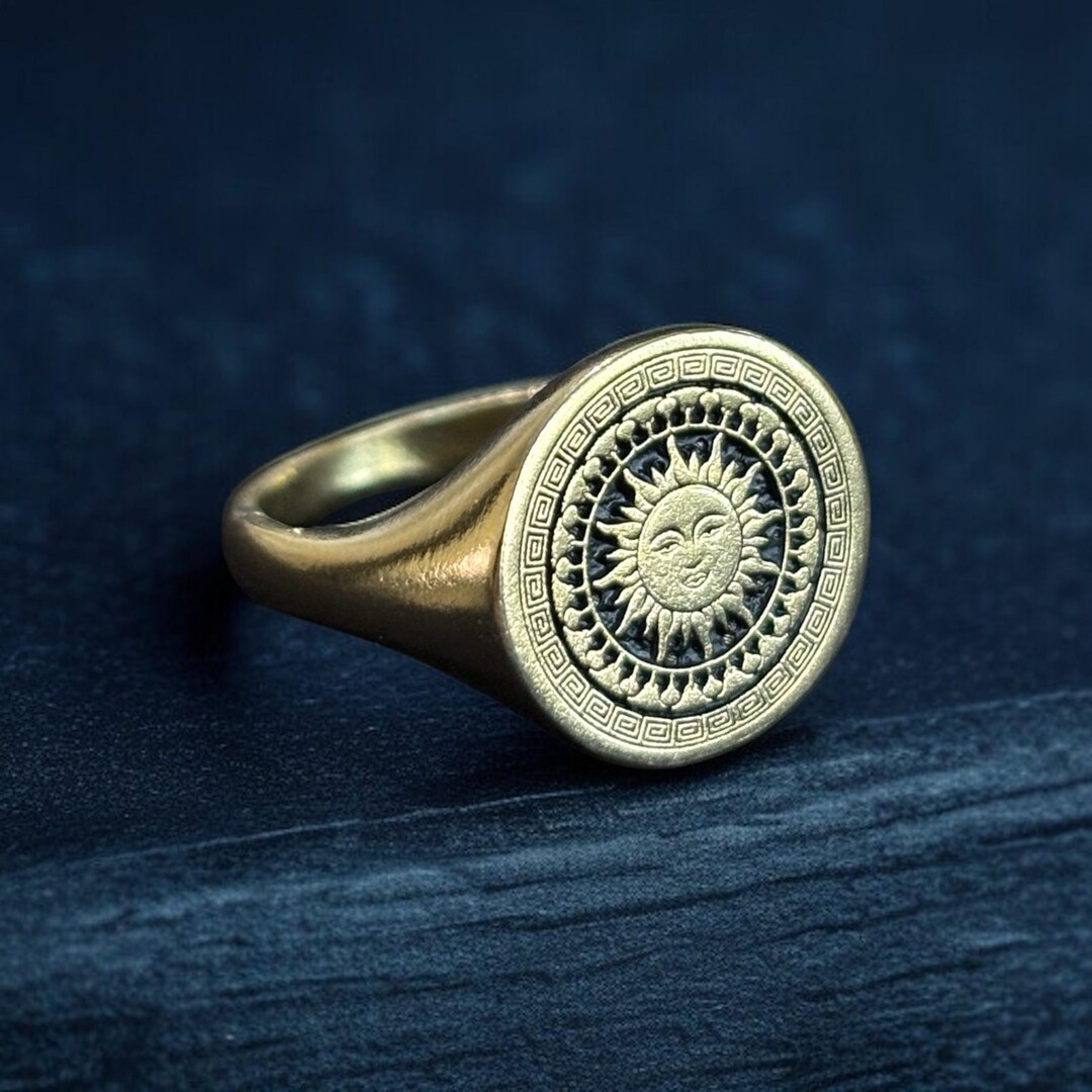 Sterling Silver Sun Signet Ring – Celestial Sun Face Pinky Ring for Men ...