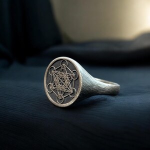 Metatron Ring, Silver Metatron Cube Signet Ring, Archangel Pinky Ring ...