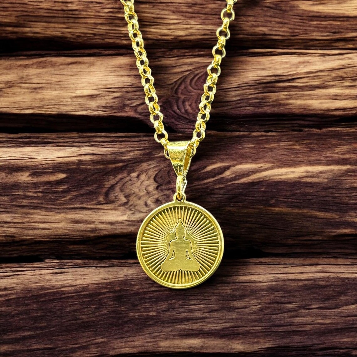 Buddha Necklace, Meditative Pendant, Sunburst Chain, Spiritual Charm ...