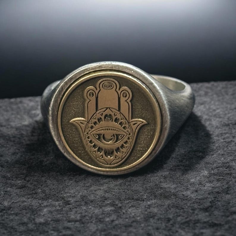Sterling Silver Hamsa Hand Ring Evil Eye Protection Signet - Etsy