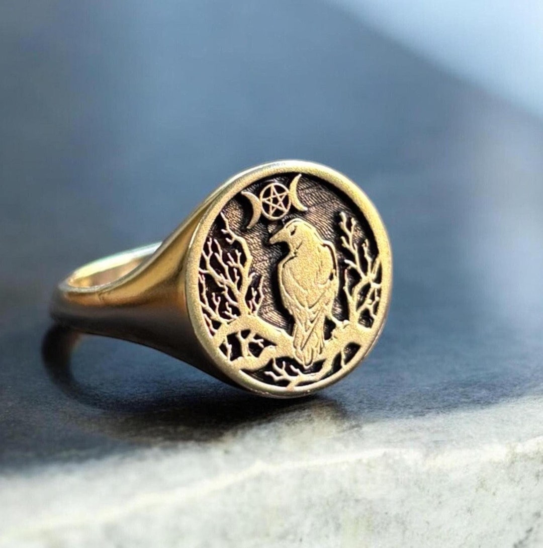Raven Signet Ring, Crow Silver Pinky Ring, Corvine Gothic Jewelry ...