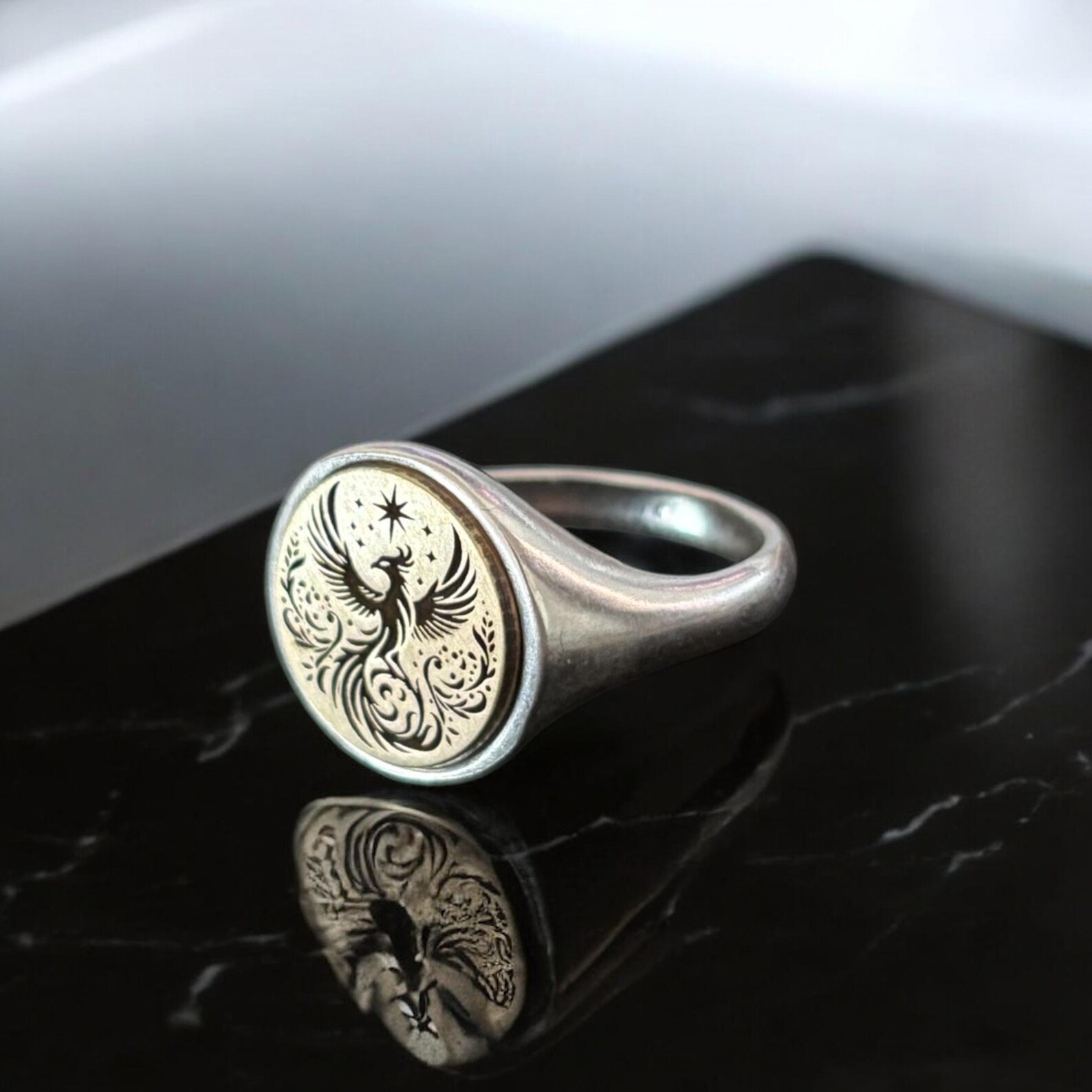Phoenix Ring, Legendary Rising Signet Ring Women, Mythologic Simurg ...