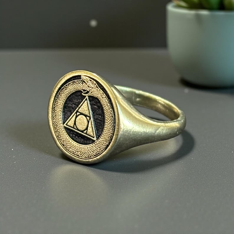 Ouroboros Ring – Silver Alchemy Serpent Wizard Triangle Signet Ring for ...