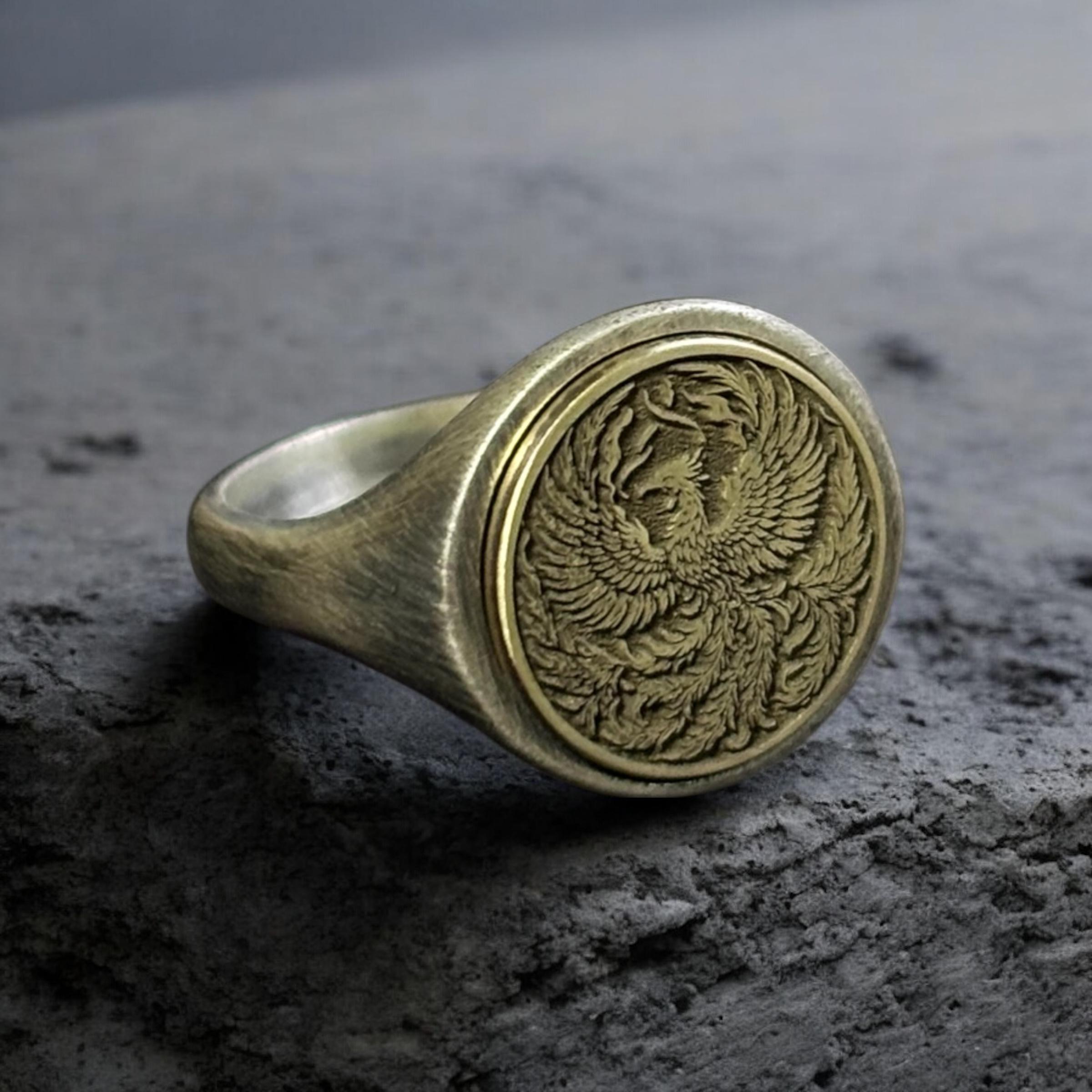 Sterling Silver Phoenix Signet Ring, Mythological Fire Bird Jewelry - Etsy