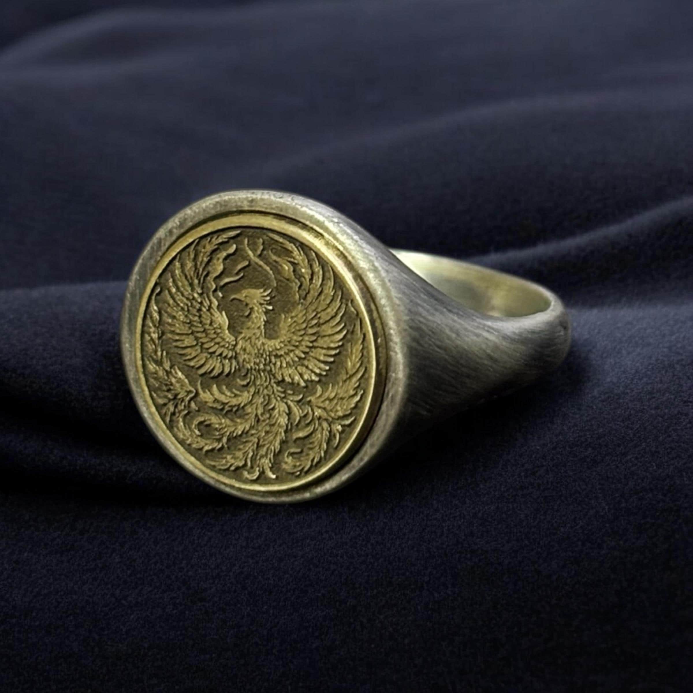 Sterling Silver Phoenix Signet Ring, Mythological Fire Bird Jewelry - Etsy