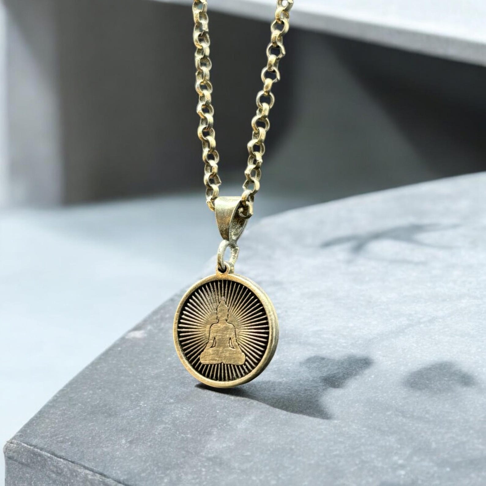 Buddha Necklace, Meditative Pendant, Sunburst Chain, Spiritual Charm ...