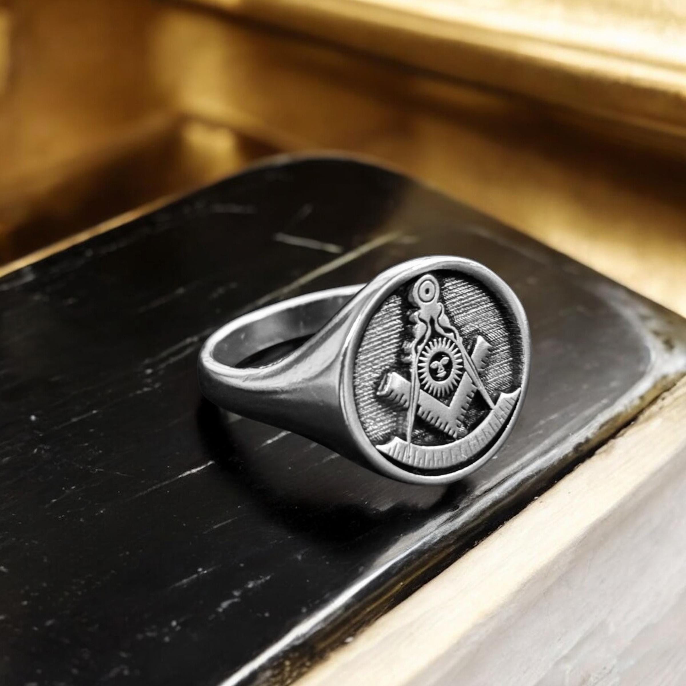 Master Mason Ring, Silver Freemason Signet Ring, Masonic Pinky Ring Man ...