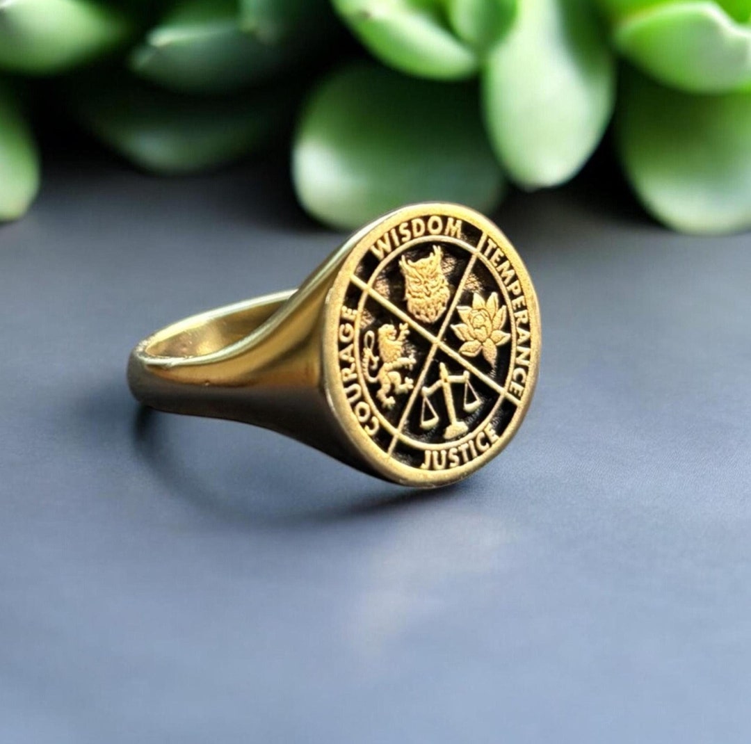 The Cardinal Virtues Ring, Silver Stoic Compass Signet Ring, Justice Pinky Ring, Wisdom Jewelry ...