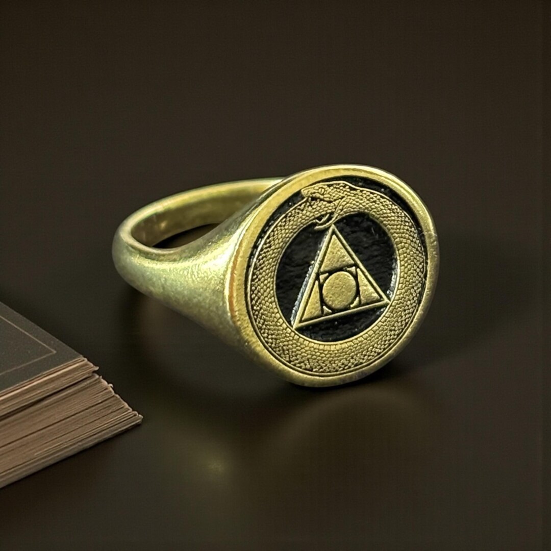 Ouroboros Ring – Silver Alchemy Serpent Wizard Triangle Signet Ring for ...