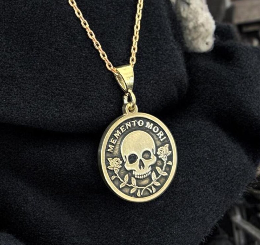 Memento Mori Necklace, Silver Rose Skull Pendant, Memento Vivere ...