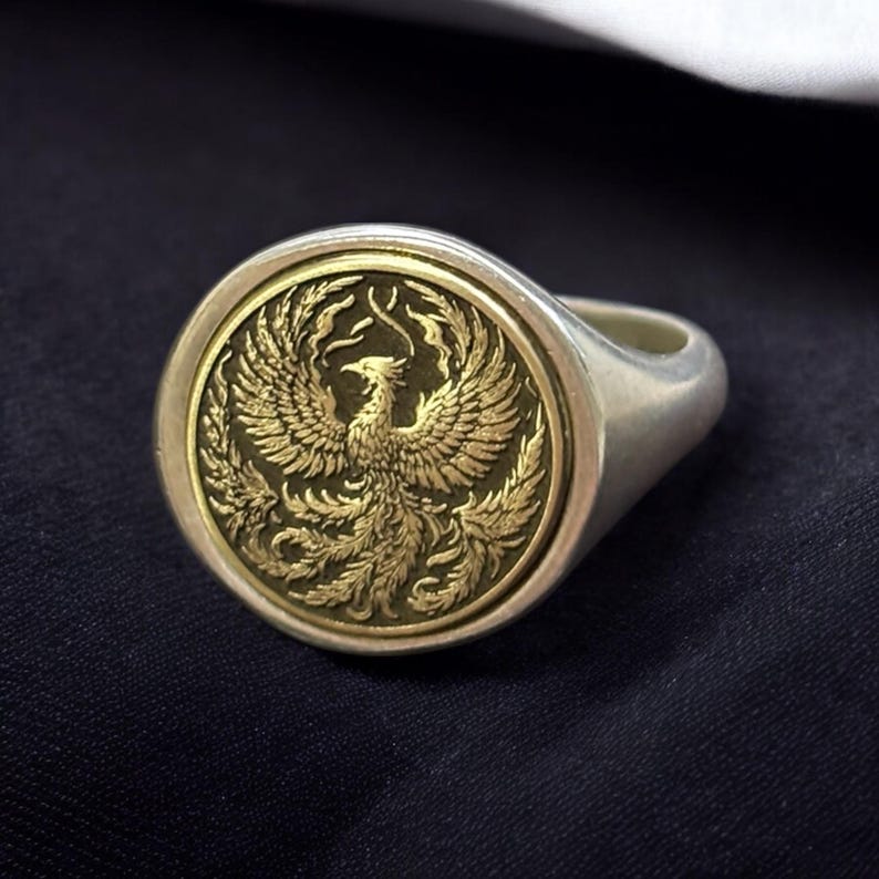 Sterling Silver Phoenix Signet Ring, Mythological Fire Bird Jewelry - Etsy