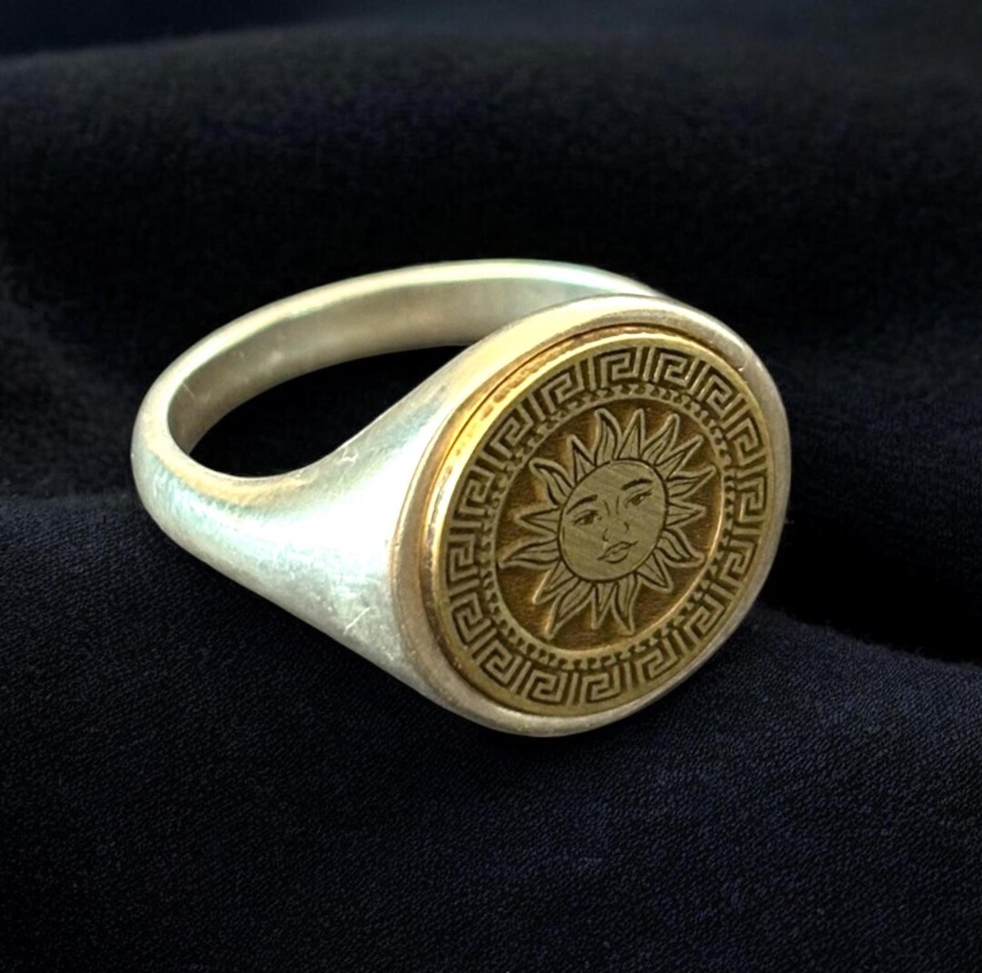 Sun Signet Ring, Sunburst Pinky Ring, Sunshine Ring Women, Sun Face ...