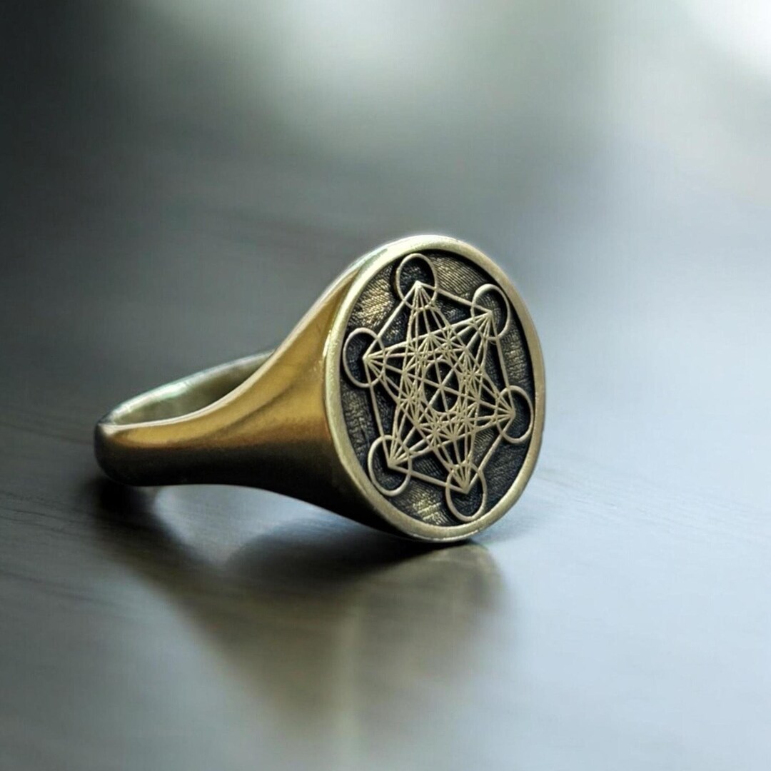 Metatron Ring, Silver Metatron Cube Signet Ring, Archangel Pinky Ring ...