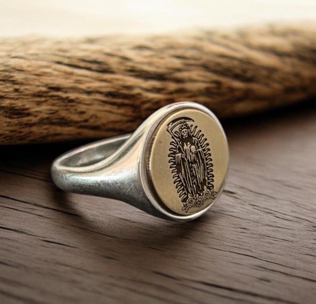 Santa Muerte Ring, Silver Grim Reaper Signet Ring, Gold Death Jewelry Women, Death of Angel ...