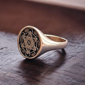 Metatron Ring, Silver Metatron Cube Signet Ring, Archangel Pinky Ring ...