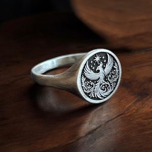 Phoenix Ring, Legendary Rising Signet Ring Women, Mythologic Simurg ...