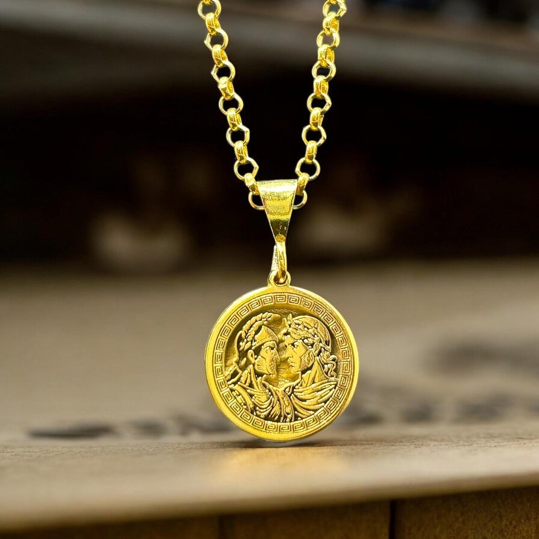 Achilles and Patroclus Necklace, Silver Greek Coin MLM Pendant, Gold ...