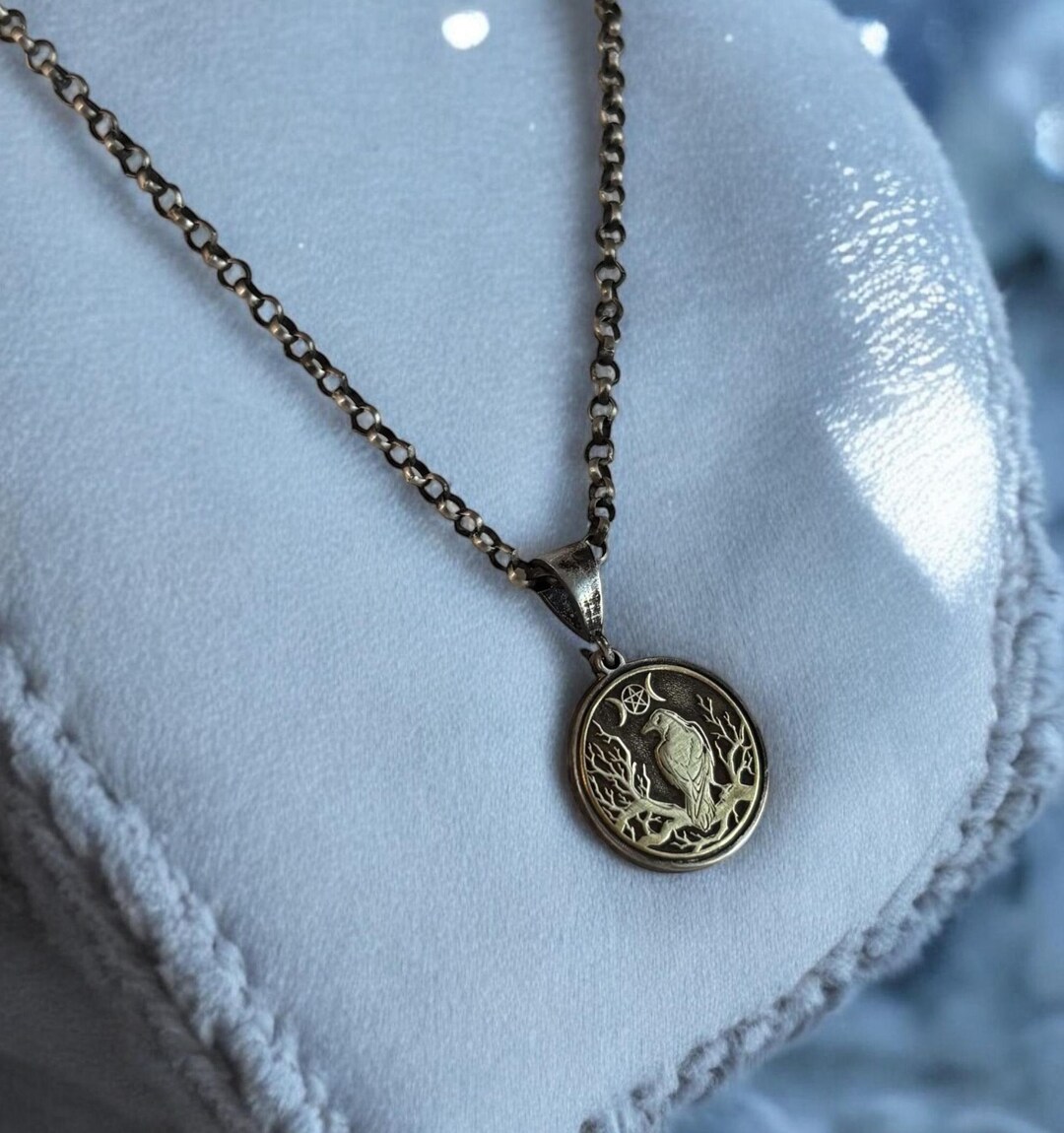 Raven Necklace, Crow Pendant, Corvine Medallion Men, Vintage Bird Chain ...