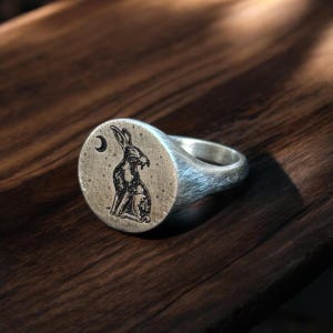 Rabbit Ring, Silver Bunny Pinky Ring Man, Animal Jewelry, Moon and ...