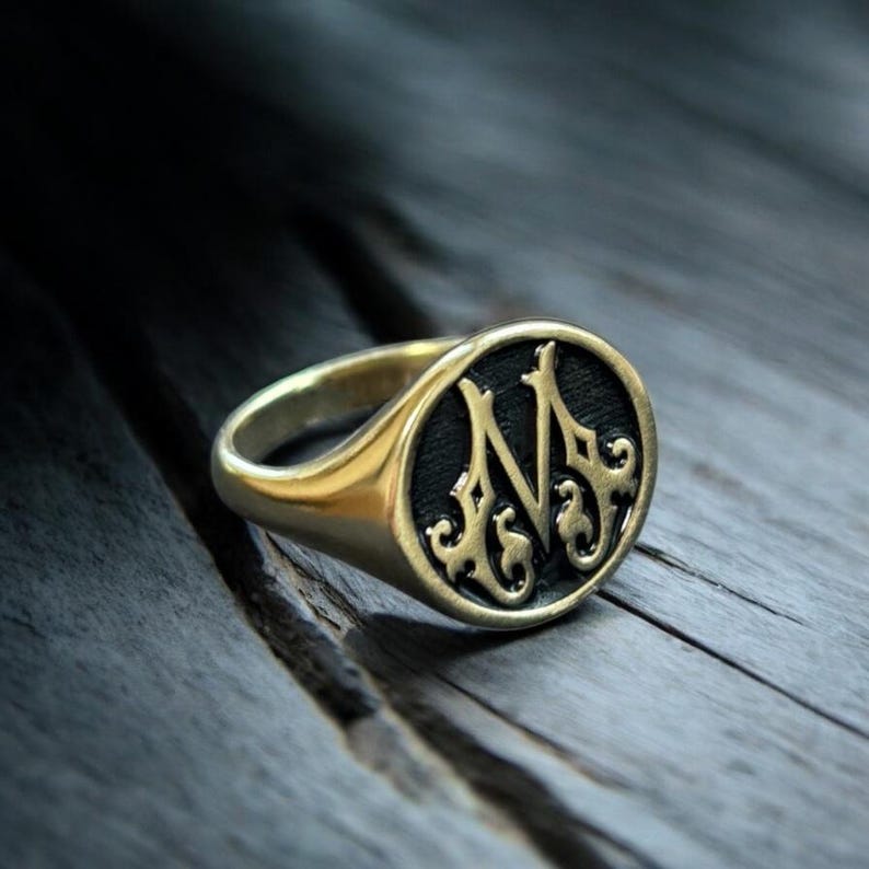 Monogram Ring, Initial Signet Ring, Letter Pinky Ring Men ...
