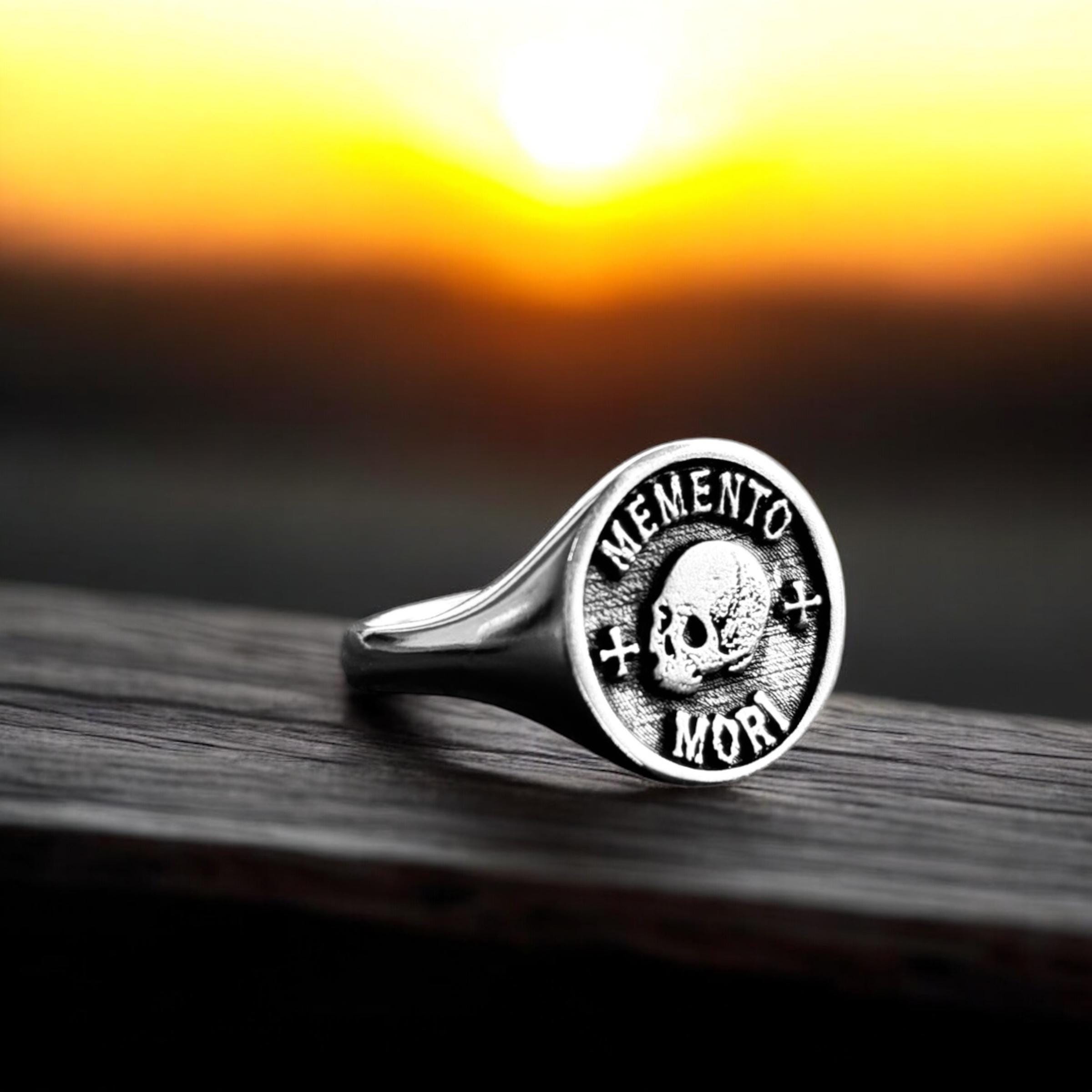 Memento Mori Ring, Silver Skull Pinky Ring, Mortality Reminder Jewelry ...