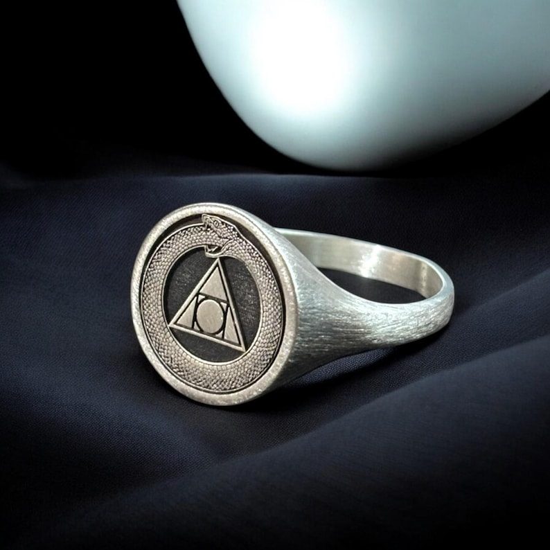 Ouroboros Ring – Silver Alchemy Serpent Wizard Triangle Signet Ring for ...