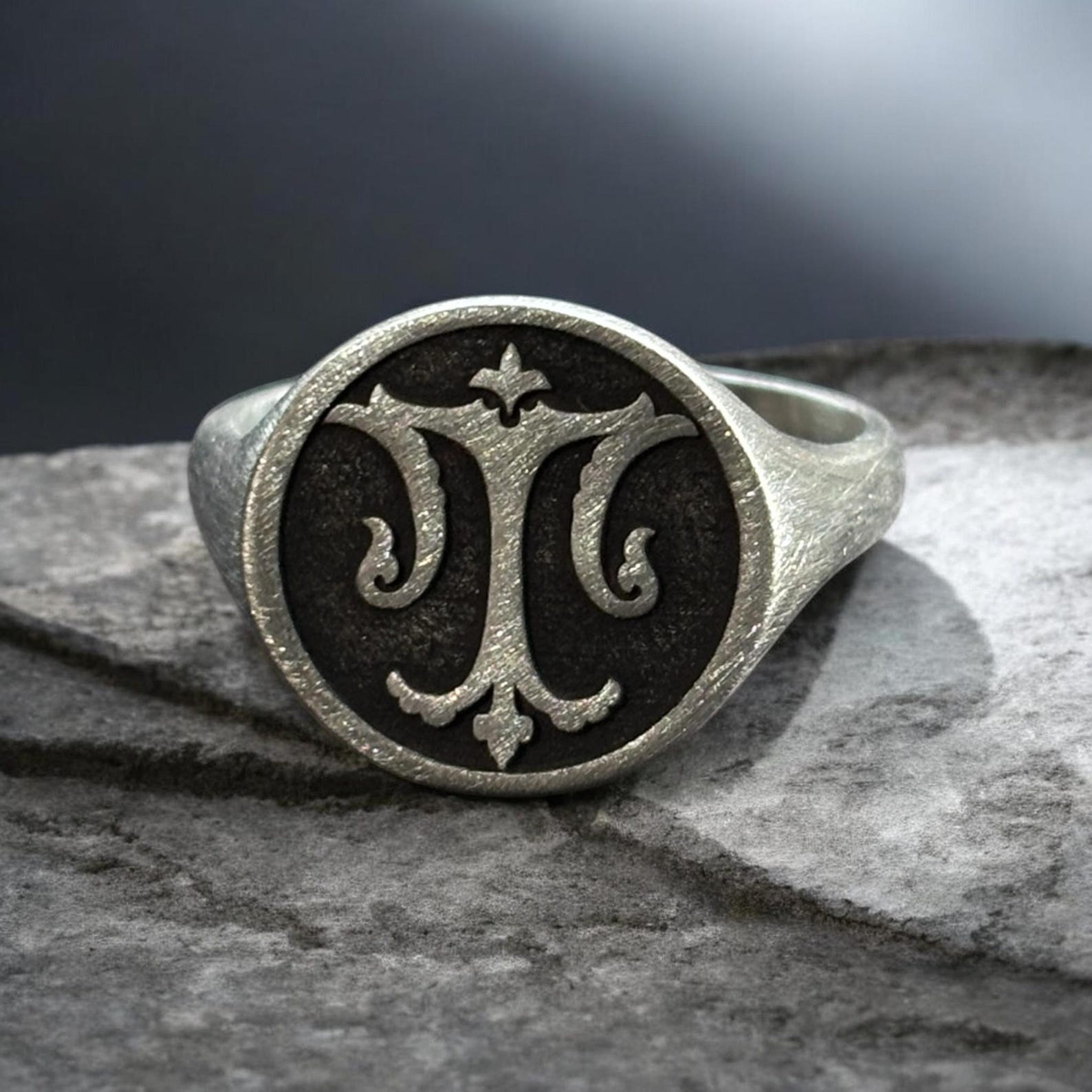 Monogram Ring, Initial Signet Ring, Letter Pinky Ring Men ...
