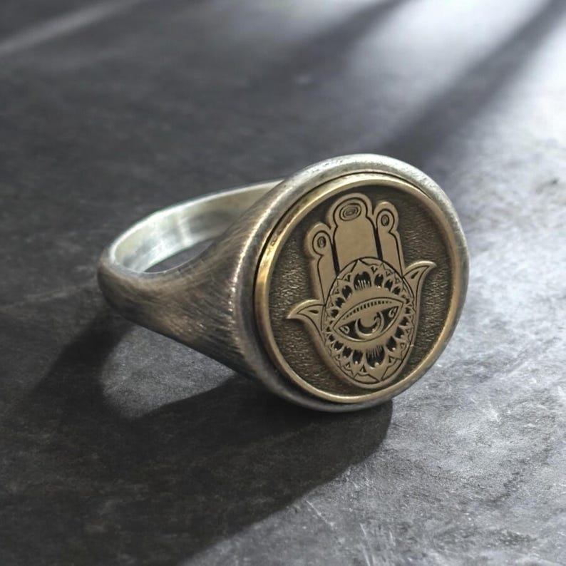 Sterling Silver Hamsa Hand Ring Evil Eye Protection Signet - Etsy