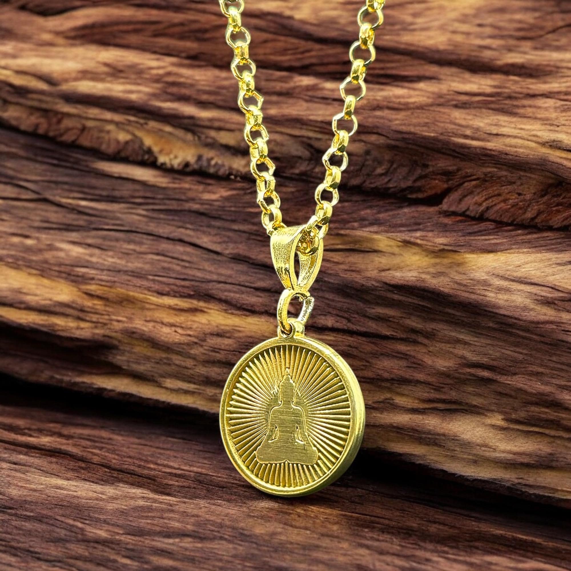 Buddha Necklace, Meditative Pendant, Sunburst Chain, Spiritual Charm ...