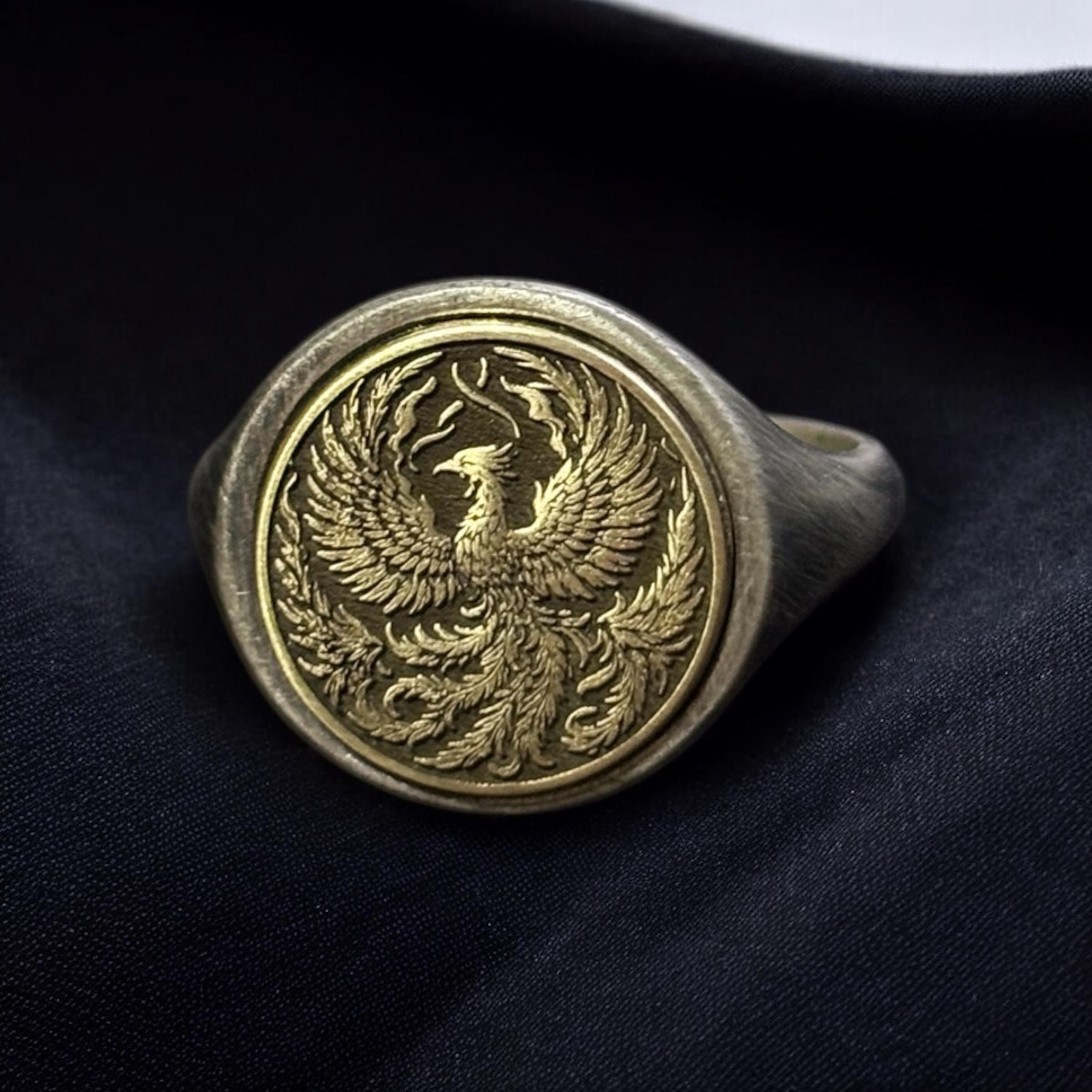 Sterling Silver Phoenix Signet Ring, Mythological Fire Bird Jewelry - Etsy