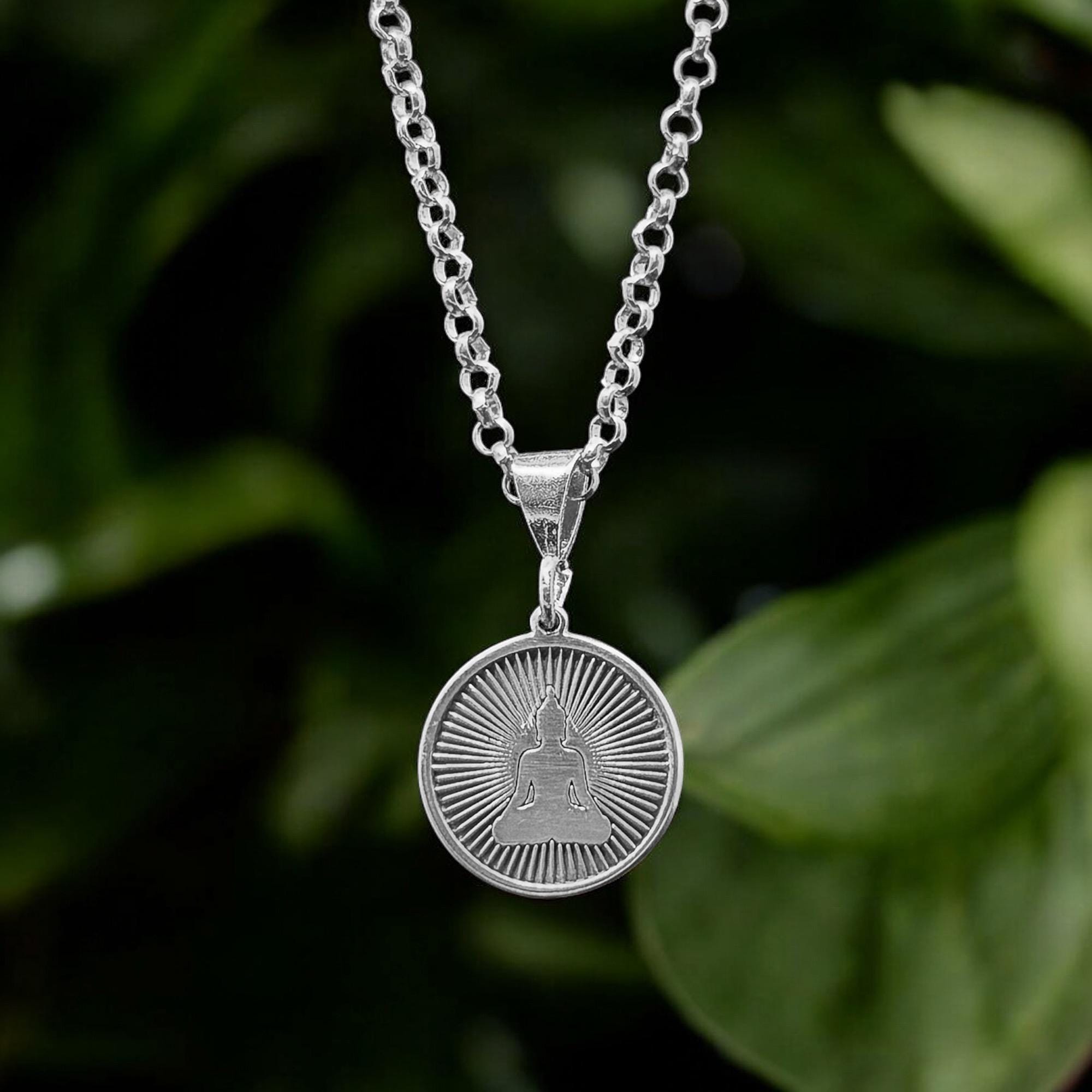 Buddha Necklace, Meditative Pendant, Sunburst Chain, Spiritual Charm ...