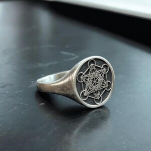 Metatron Ring, Silver Metatron Cube Signet Ring, Archangel Pinky Ring ...