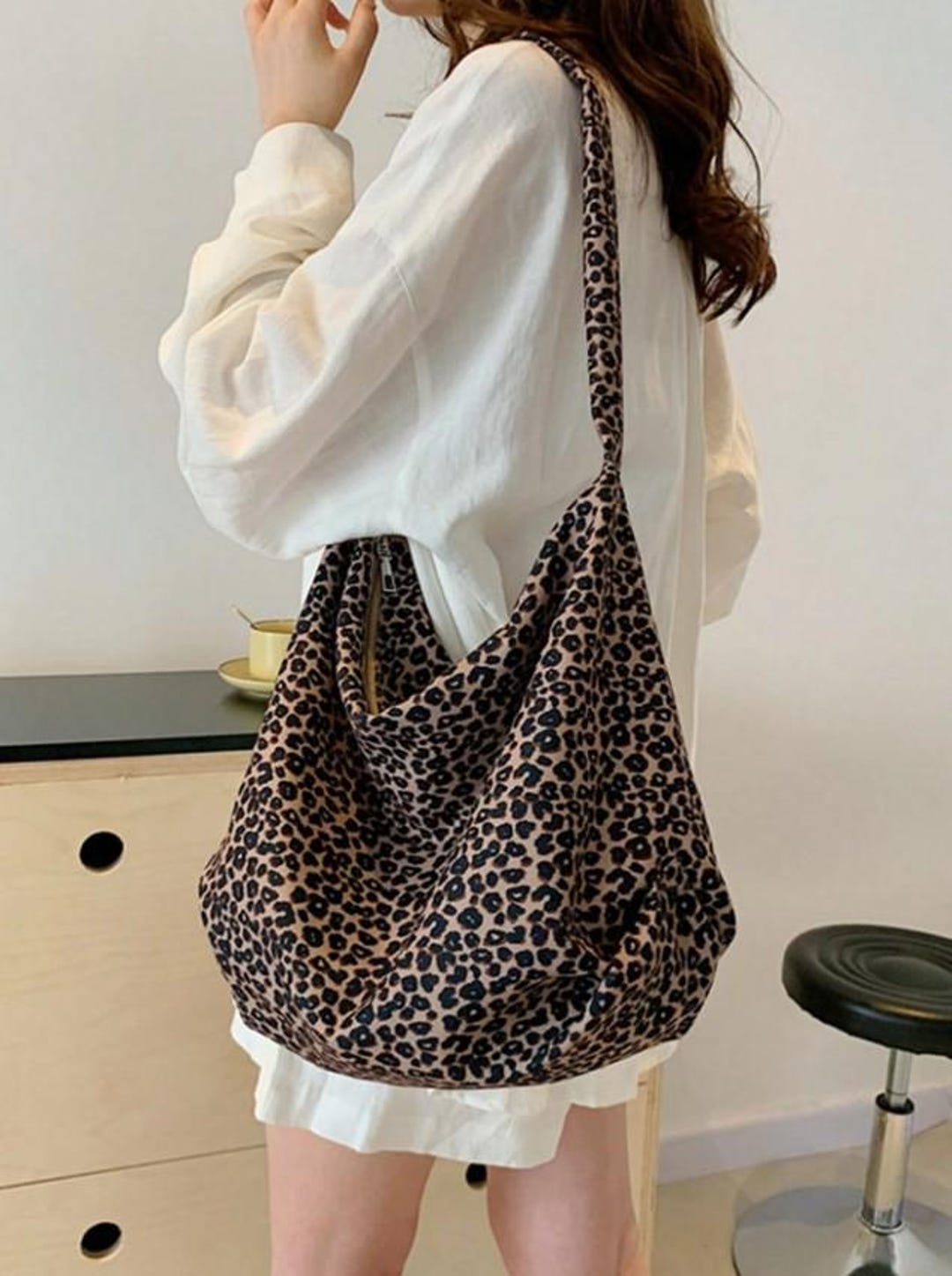 Women Leopard Print Large Capacity Shoulder Tote Bag, Leopard Print Bag ...