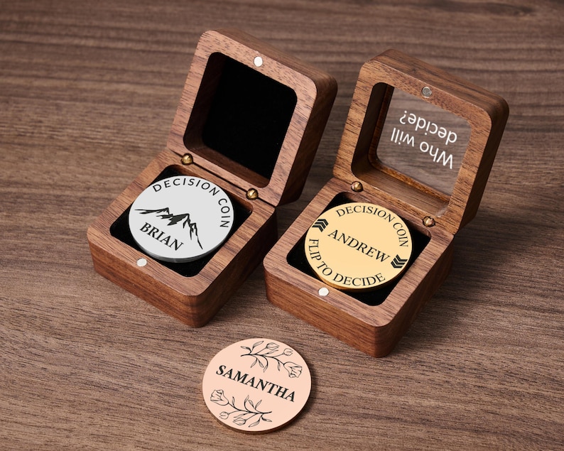 Personalized Coin With Wooden Box - Custom Flip Coin for Couples ...